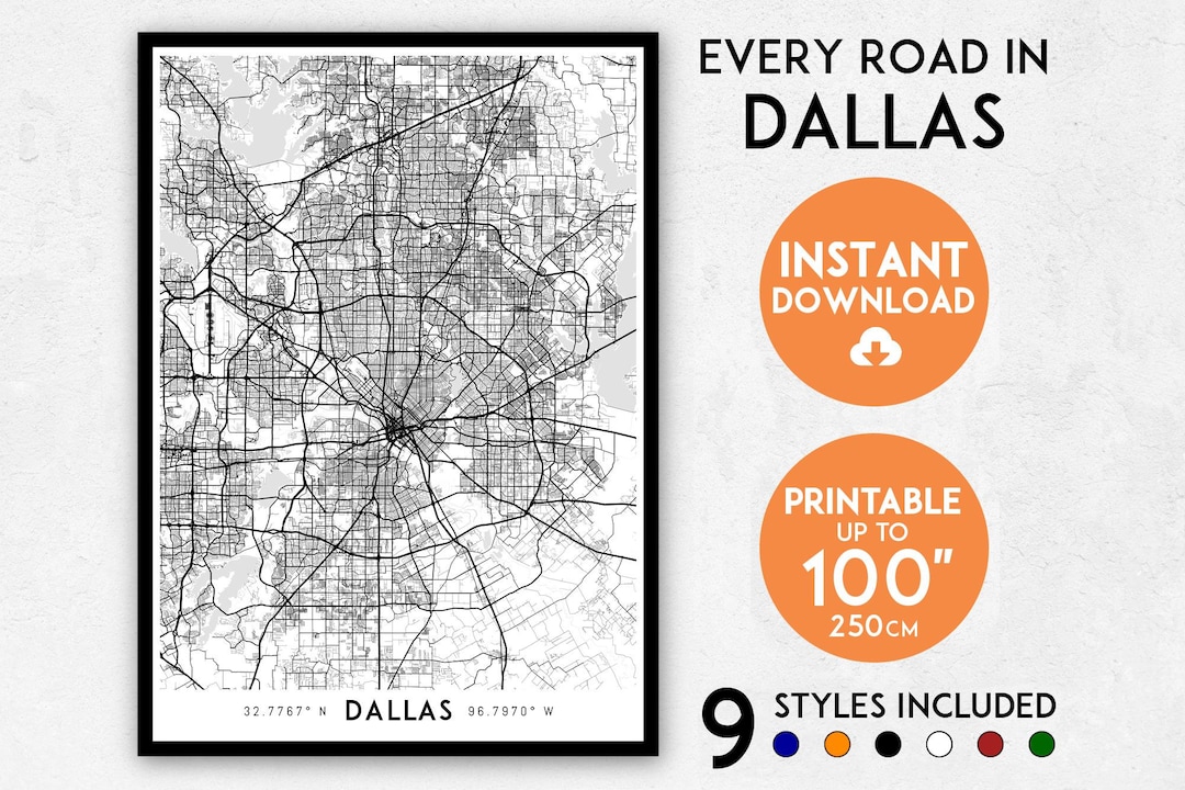Detailed Dallas Map Print: Texas City Wall Art (digital Download) - Etsy