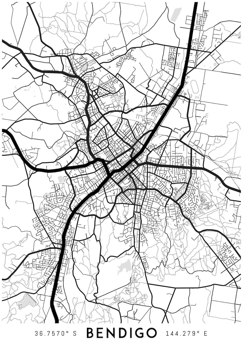 Bendigo Map Print Bendigo Print Bendigo City Map Victoria - Etsy