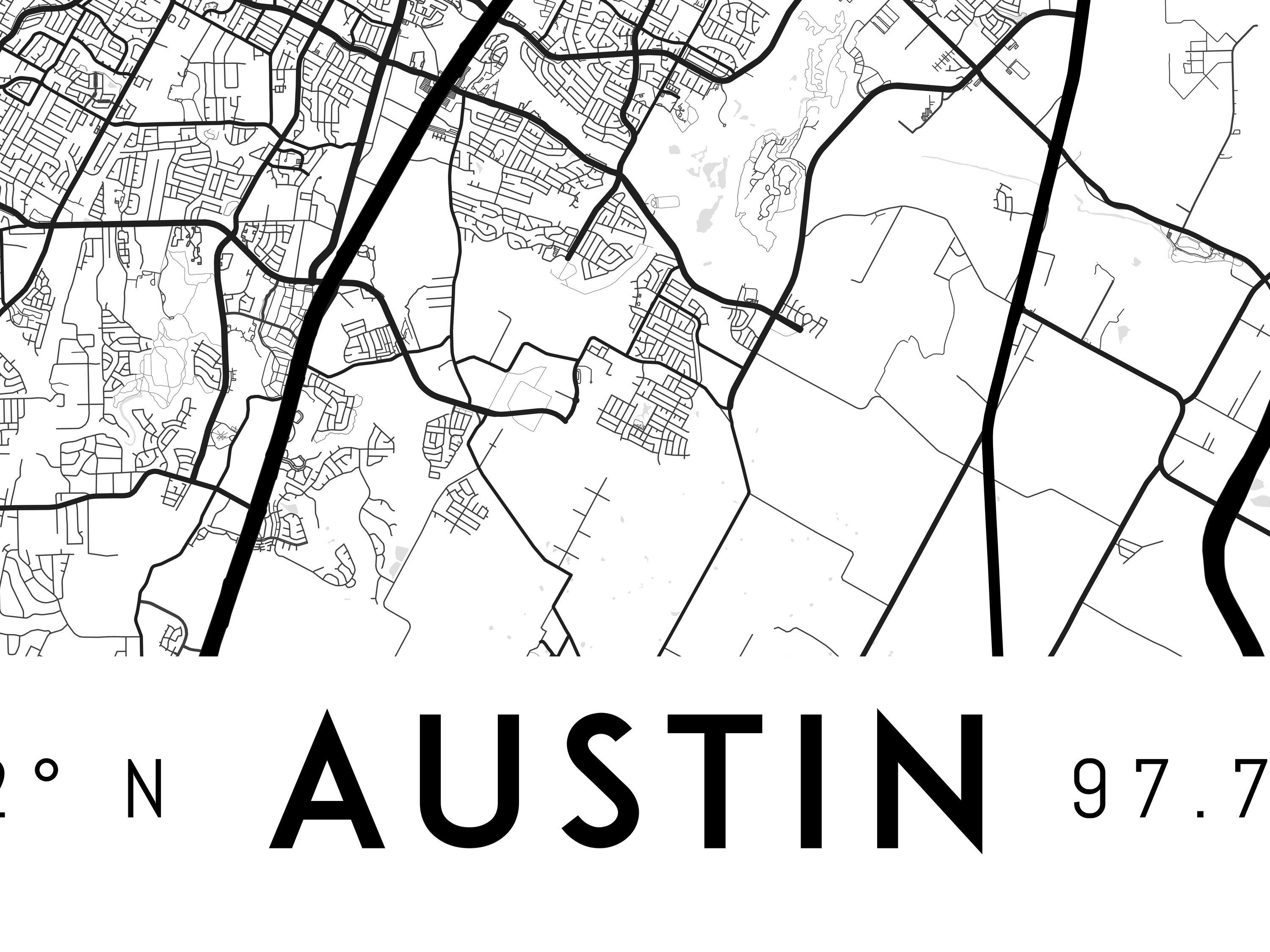 Austin map print Printable Austin map art Austin print | Etsy