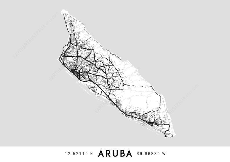 Aruba Map Print Printable Oranjestad Map Art Aruba Print - Etsy