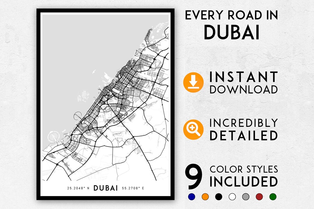 Dubai Map Print, Dubai Print, Dubai City Map, United Arab Emirates Map ...