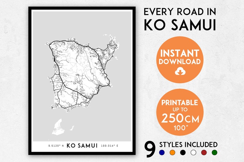 Ko Samui map print Ko Samui print Koh Samui map Thailand | Etsy