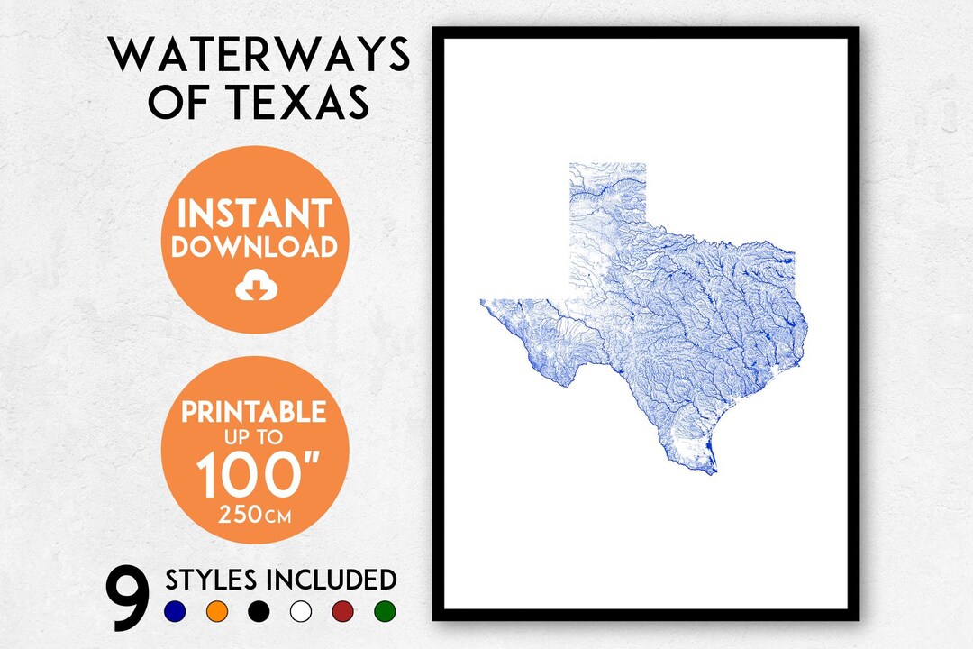 Texas Map Art, Printable Texas Print, Texas Map Print, Texas Art, Texas ...