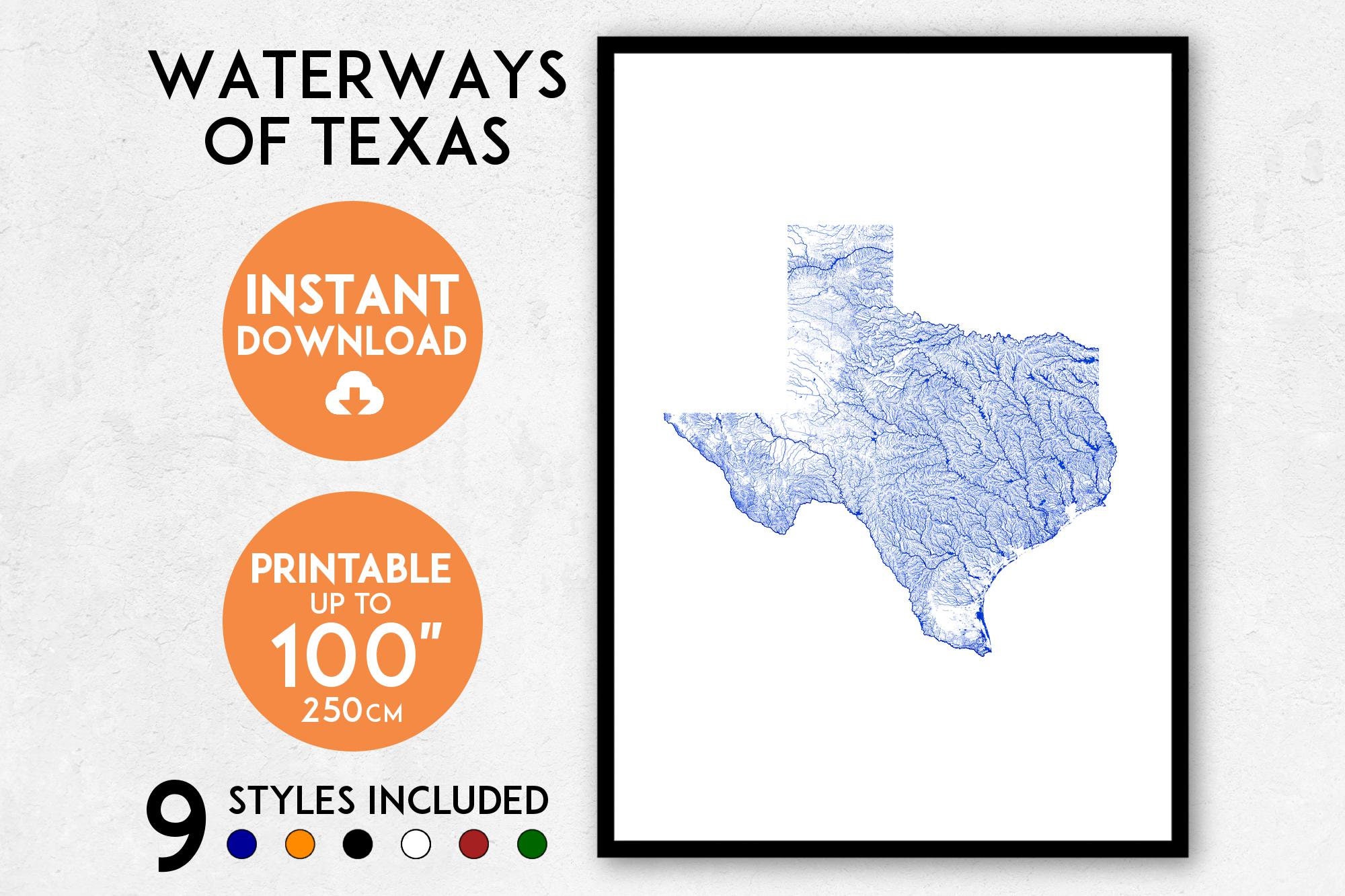 Texas Rivers Map Art Print: Minimalist Wall Decor (digital Download) - Etsy