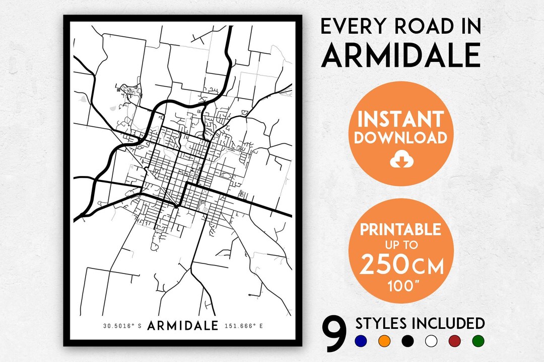 Armidale Map Print, Armidale Print, Armidale City Map, Australia Map ...