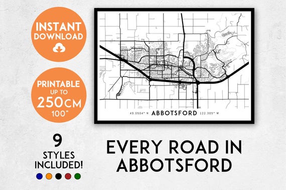 Abbotsford Map Print Printable Abbotsford Map Art Abbotsford | Etsy Canada
