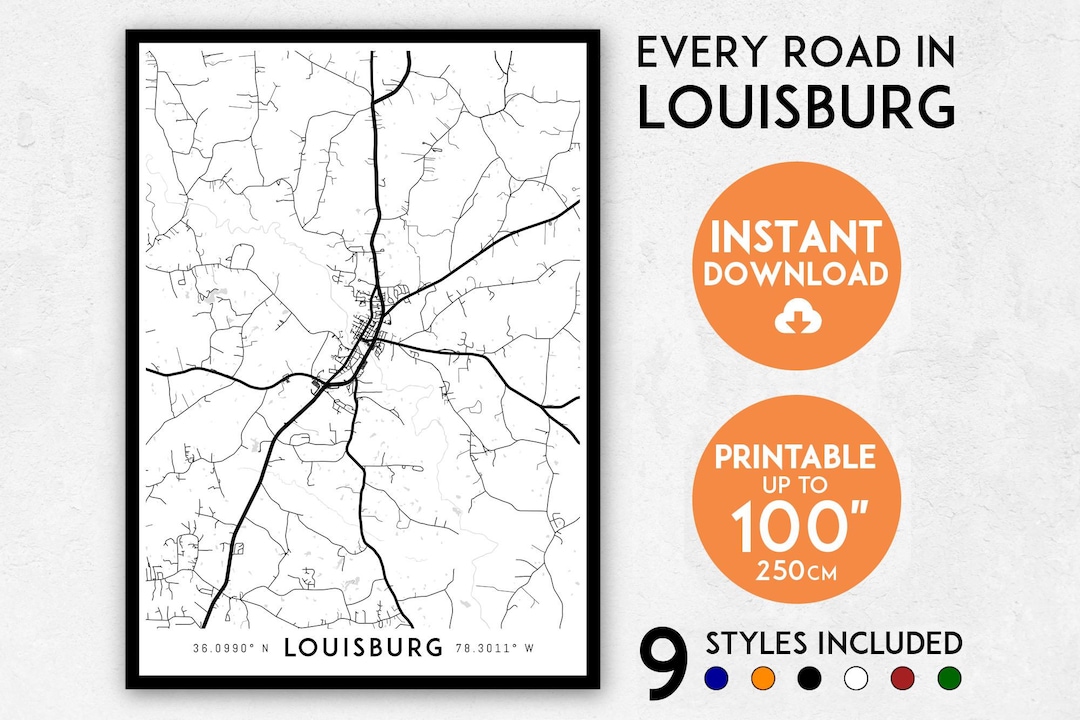 Louisburg Map Print, Louisburg Print, Louisburg City Map, North ...