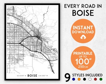 BOISE MAP PRINT, High Res Map, Map of Boise, Boise City Map, Boise ...