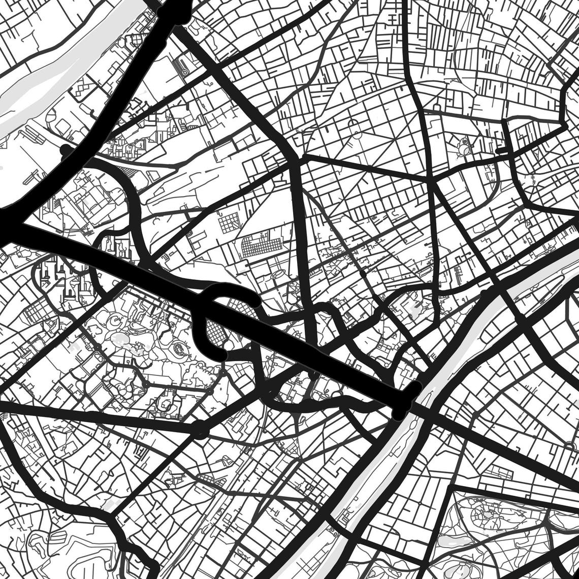 Detailed Paris Map Art Print: France City Roads (digital Download) - Etsy