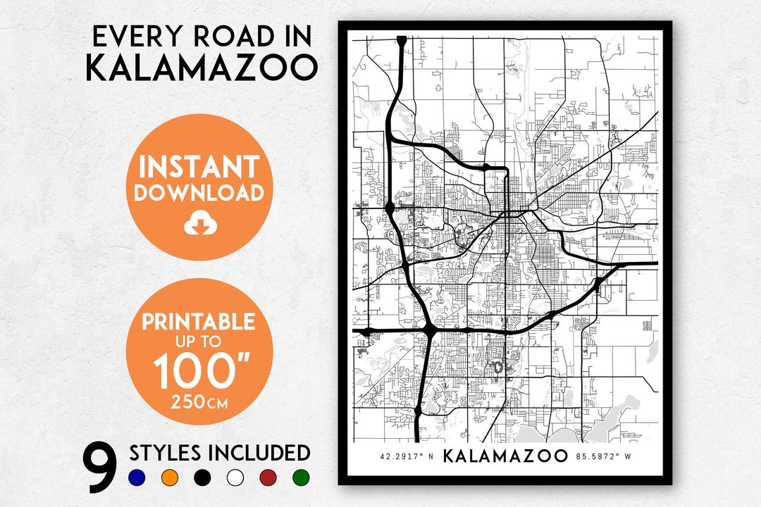 Kalamazoo Map Print, Printable Kalamazoo Map Art, Kalamazoo Print ...