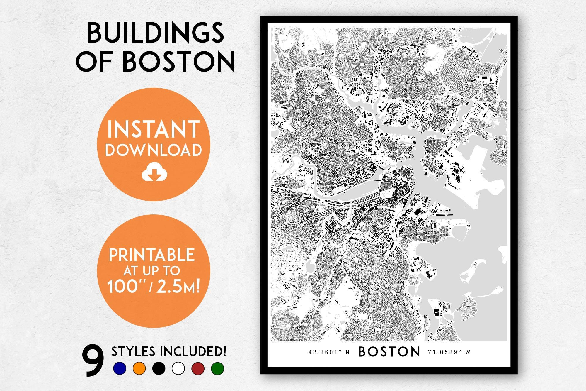 Boston Map Print Printable Boston Map Art Boston Print | Etsy