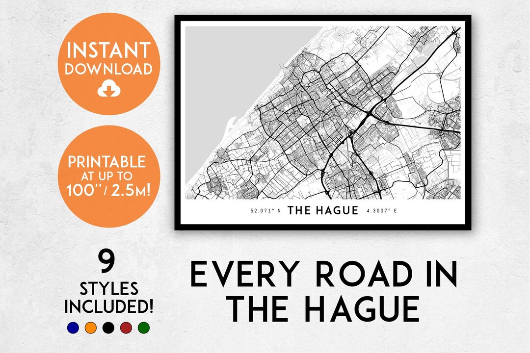 The Hague Map Art Print: Detailed Netherlands Cityscape (digital ...