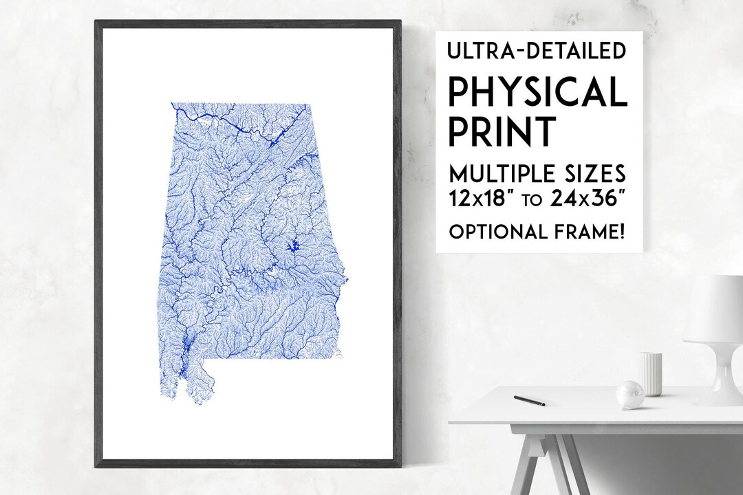 Alabama Rivers Map Art Print: Detailed Waterways Poster - Etsy