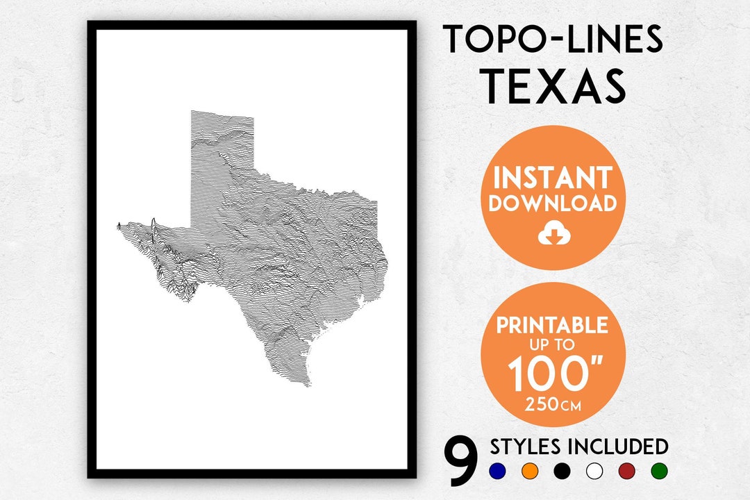 Topo-lines Texas Map Print, Texas Print, Texas Poster, Texas Wall Art ...