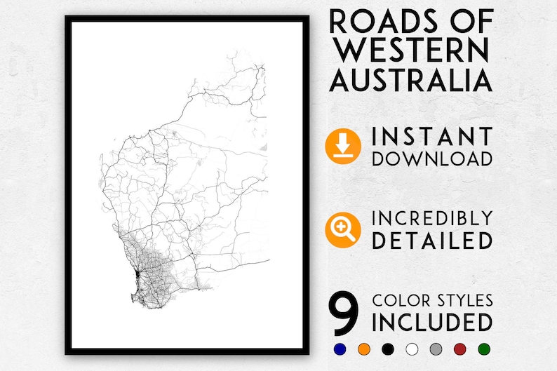 Roads of Western Australia Map Poster WA Map WA Print - Etsy Canada