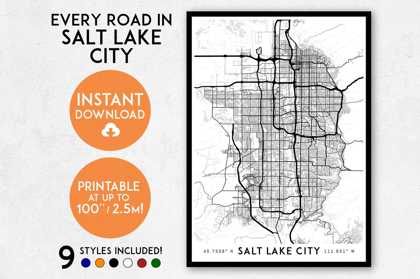 Salt Lake City Map Print Printable Salt Lake City Map Art | Etsy
