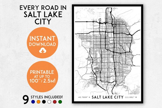 Salt Lake City Map Print Printable Salt Lake City Map Art | Etsy