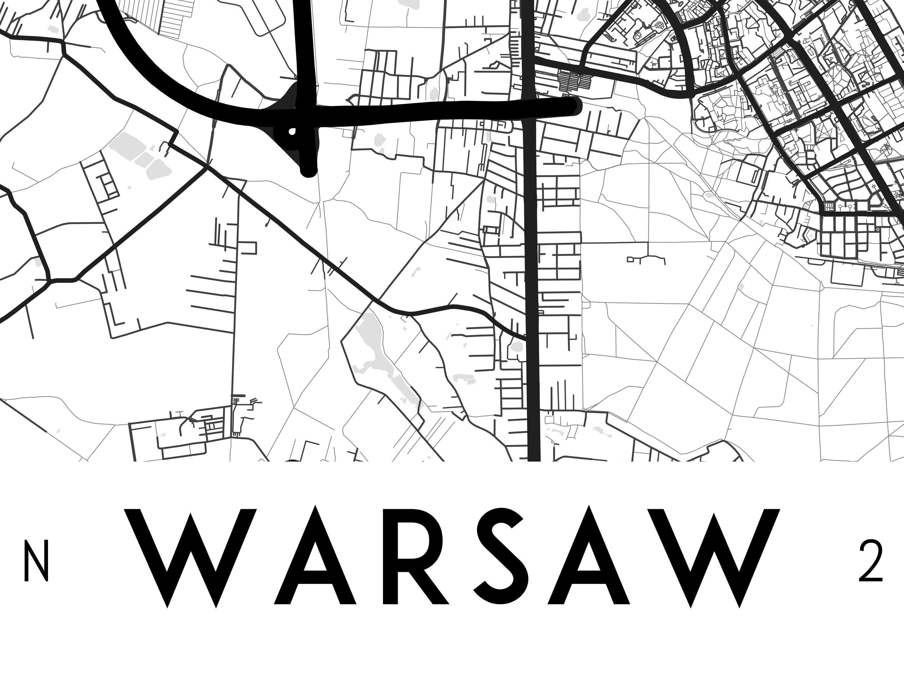 Warsaw map print Printable Warsaw map art Warsaw print | Etsy