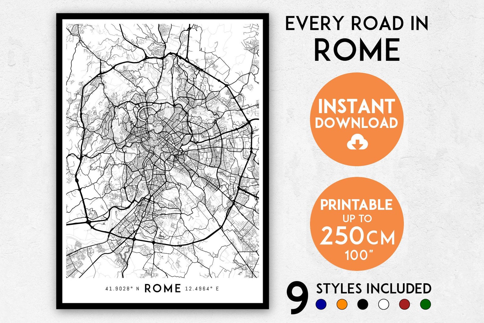 Rome Map Print Rome Print Rome City Map Rome Poster Italy - Etsy