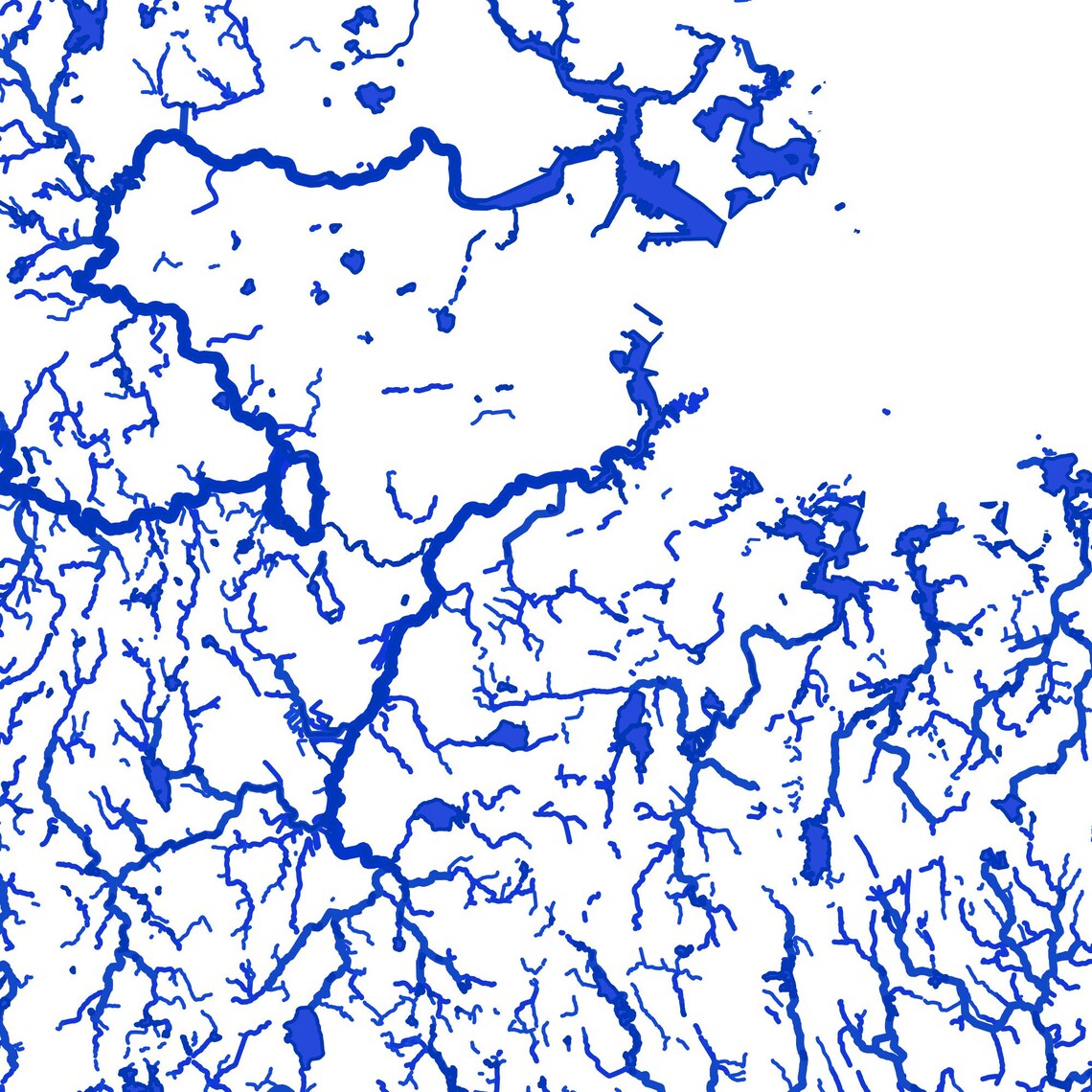 Massachusetts Rivers Map Art Print: Detailed Waterways (digital ...