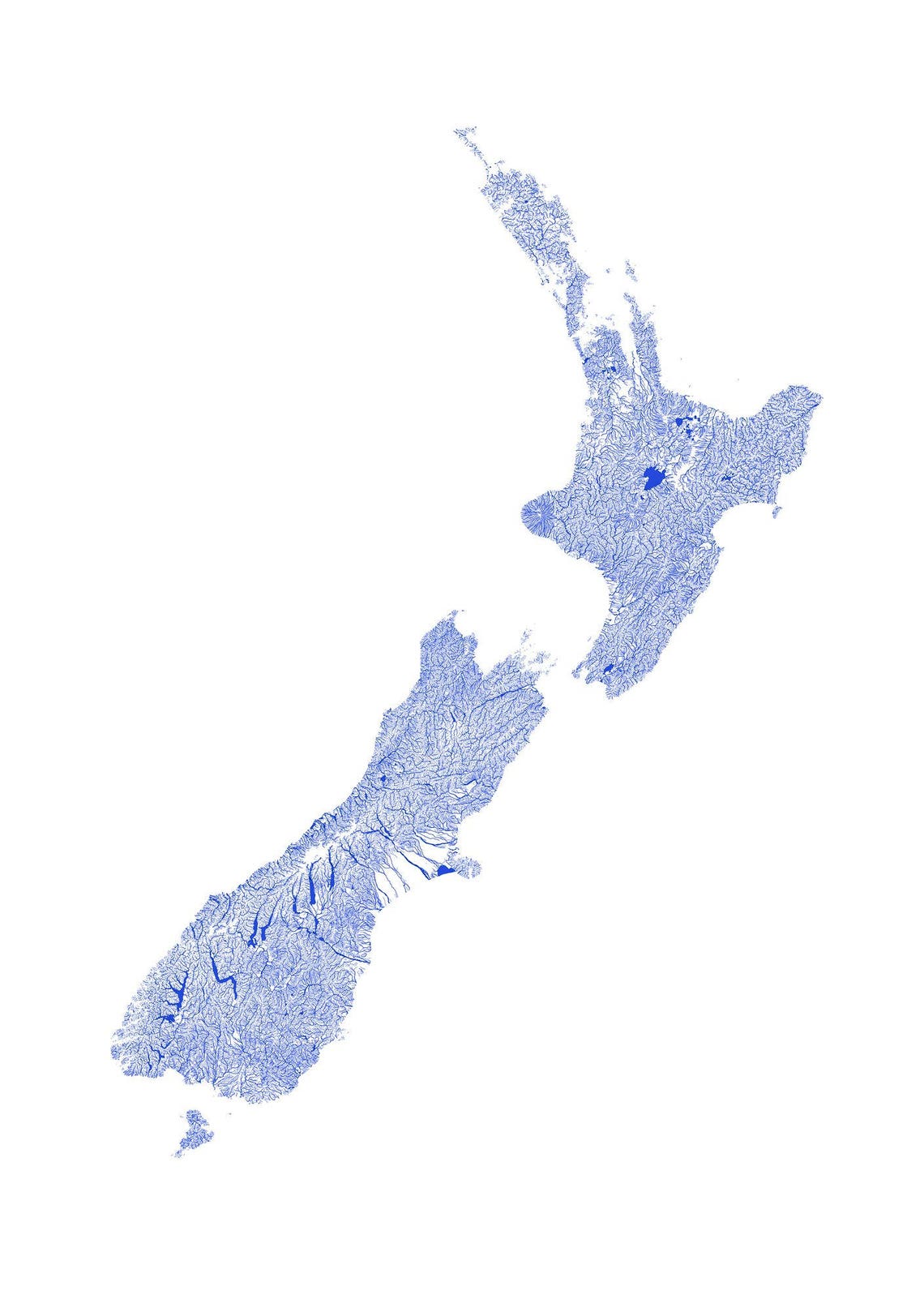 Waterways of New Zealand print Physical New Zealand map | Etsy