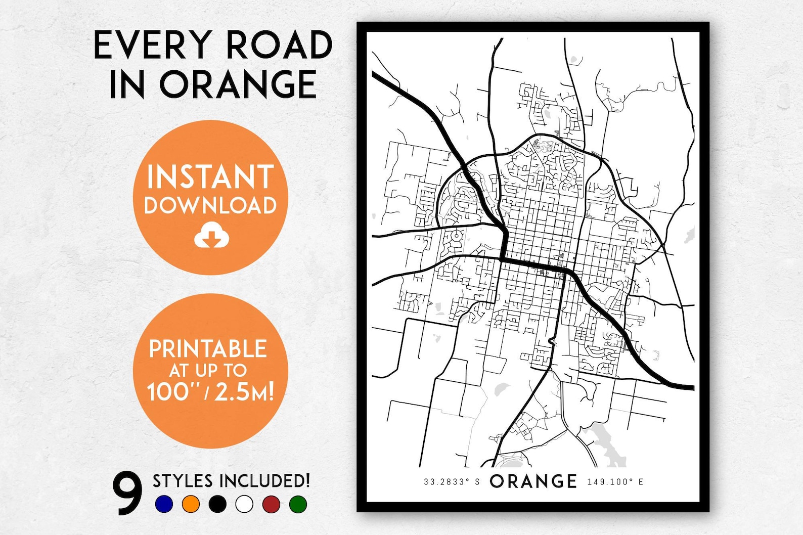 Orange Map Print Printable Orange Map Art Orange Print | Etsy