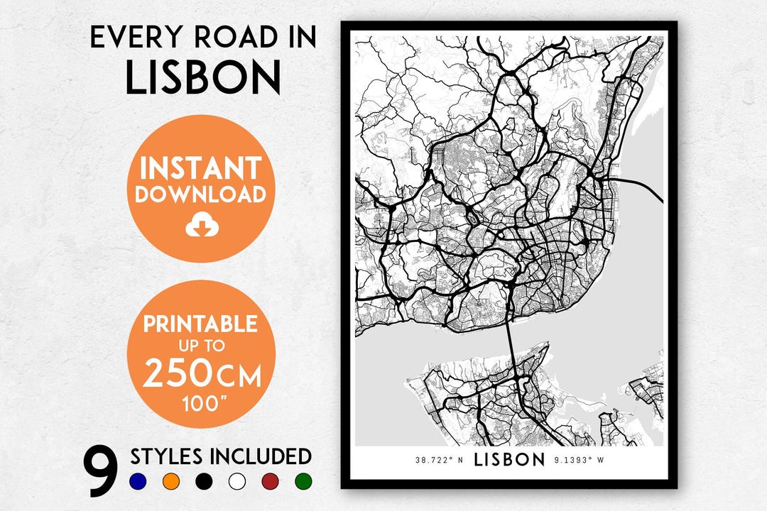 Lisbon Map Print, Printable Lisbon Map Art, Lisbon Print, Lisboa ...