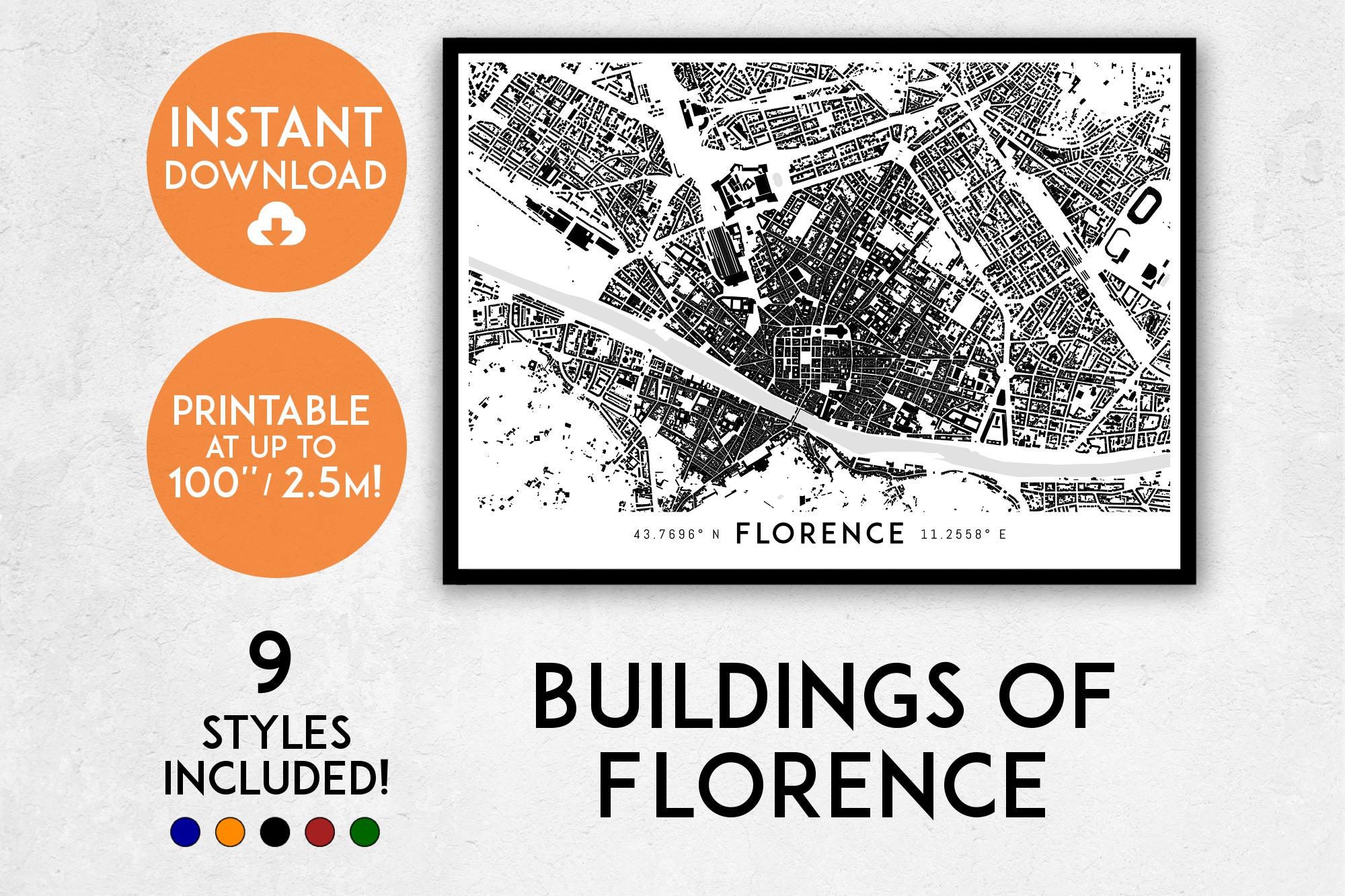 Florence map print Printable Firenze map art Firenze print | Etsy