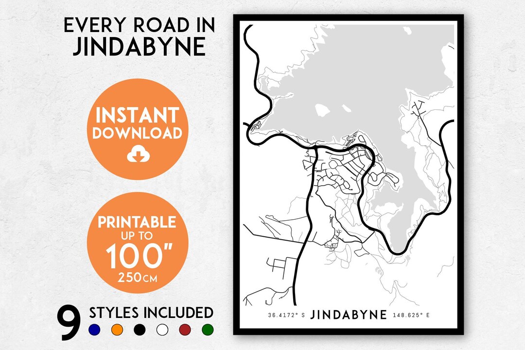 Jindabyne Map Print, Printable Jindabyne Map Art, Jindabyne Print ...