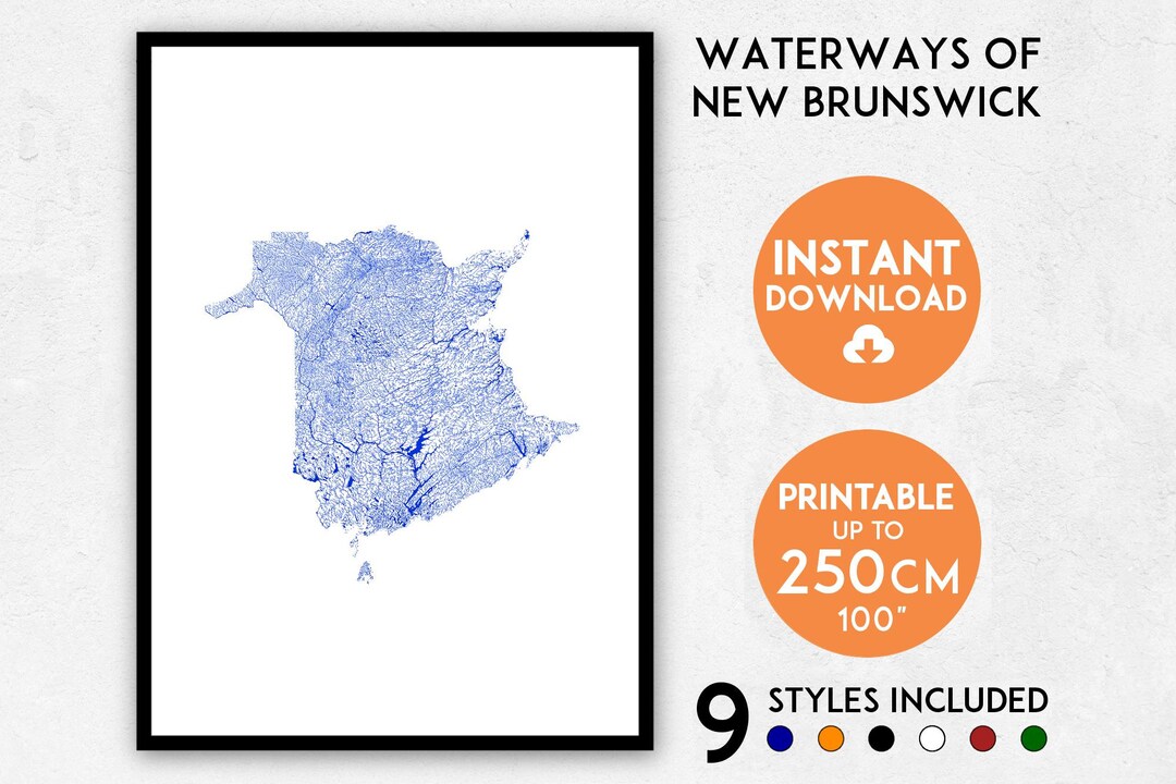New Brunswick Map Print, New Brunswick Print, Canada Map, New Brunswick ...