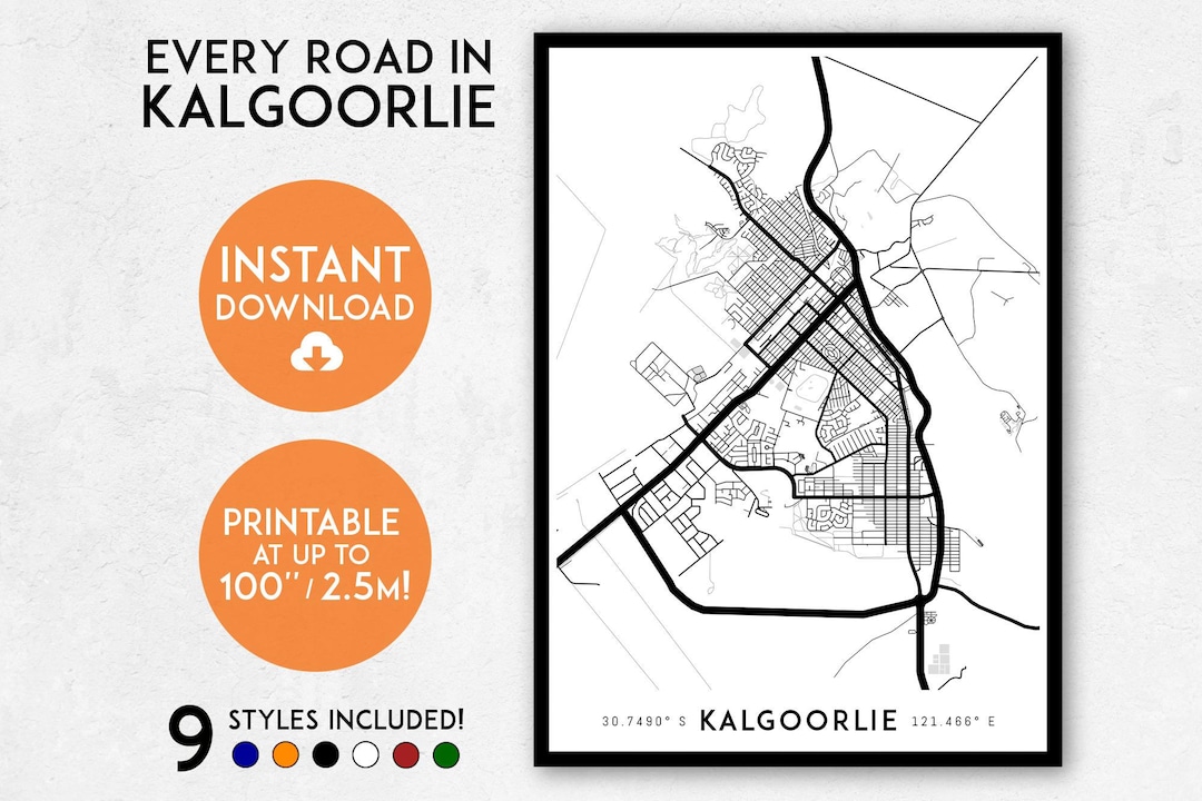 Kalgoorlie Map Print, Printable Kalgoorlie Map Art, Western Australia ...