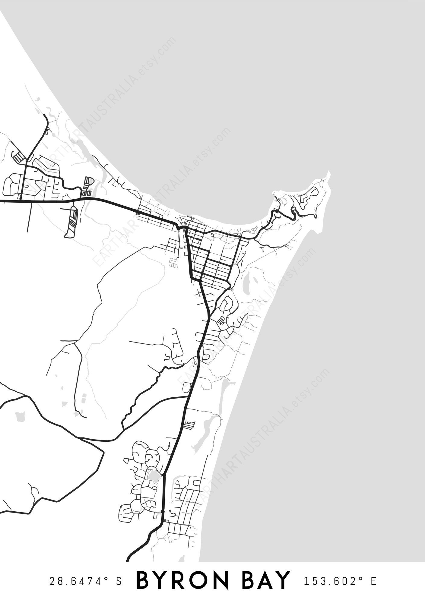 Byron Bay Map Print Byron Bay Print Byron Bay City Map | Etsy