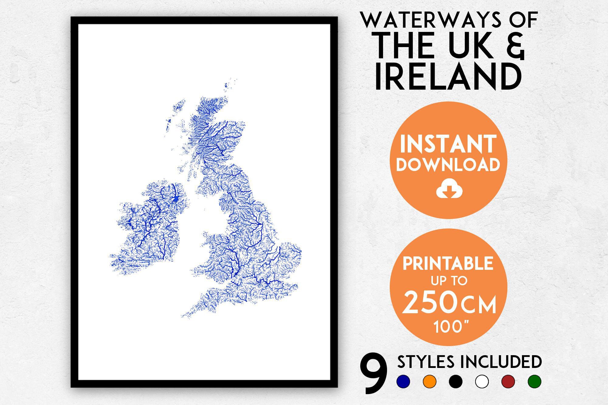 UK Map Art Ireland Map Printable UK Map Print UK Print | Etsy