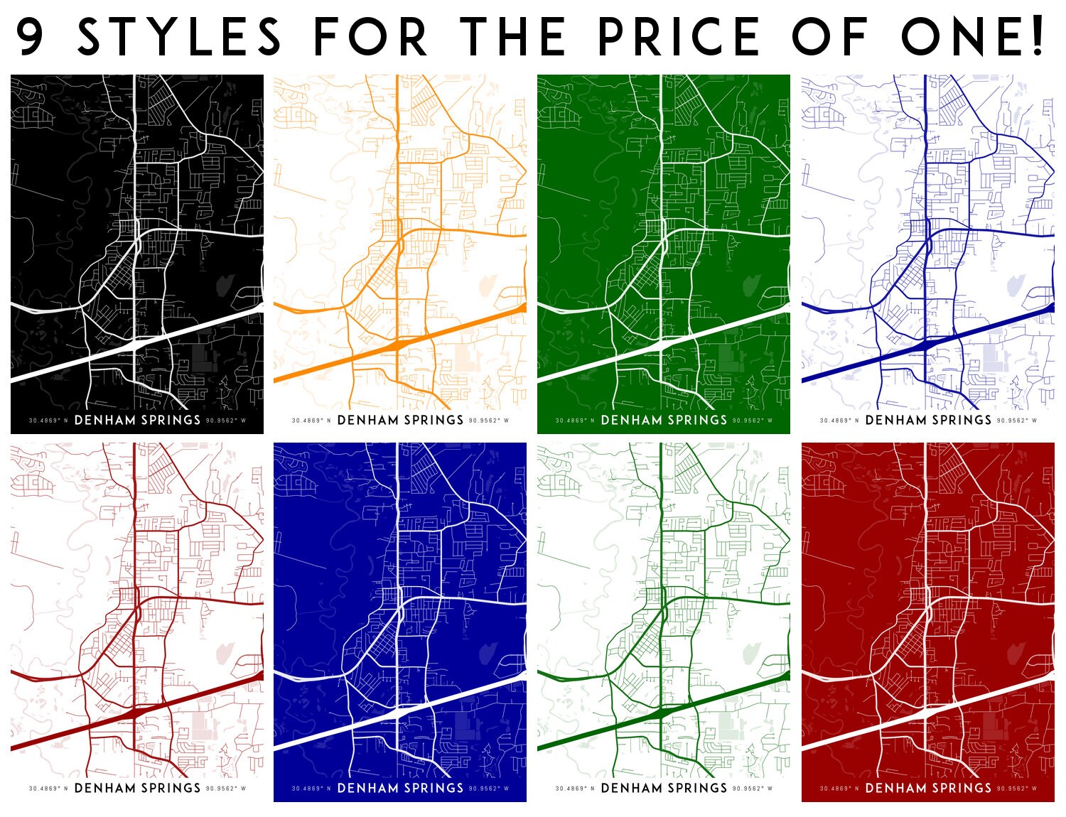 Denham Springs Map Print Printable Denham Springs Map Art - Etsy