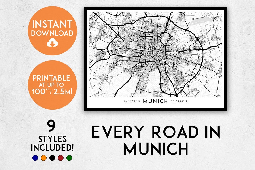 Munich Map Print, Printable Munich Map Art, Munich Print, Munich Art ...