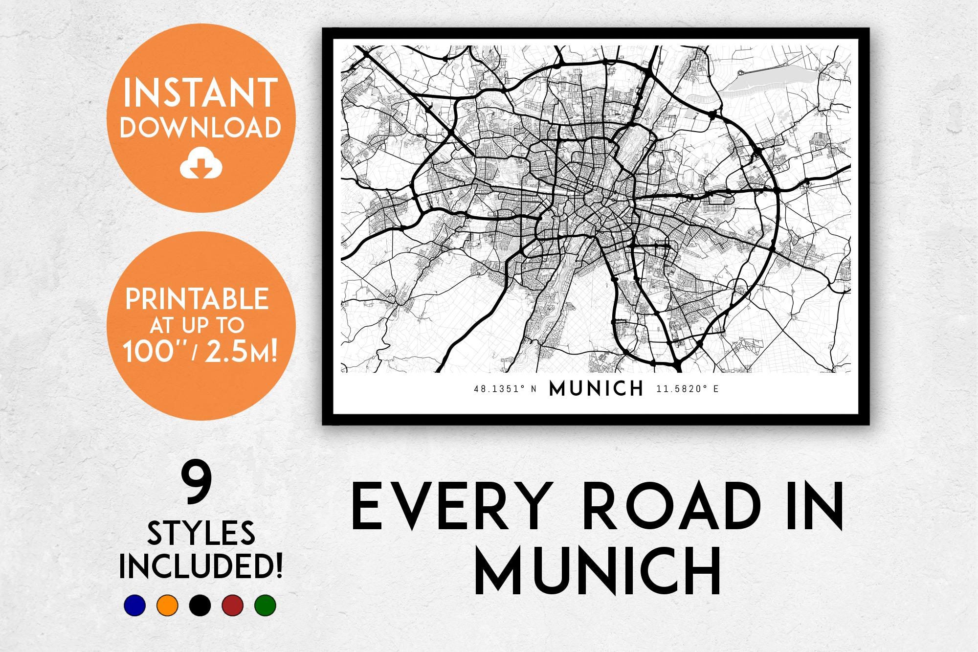 Munich map print Printable Munich map art Munich print | Etsy