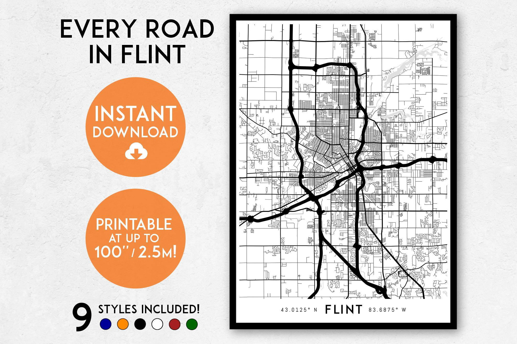 Flint map print Printable Flint map art Flint print USA | Etsy