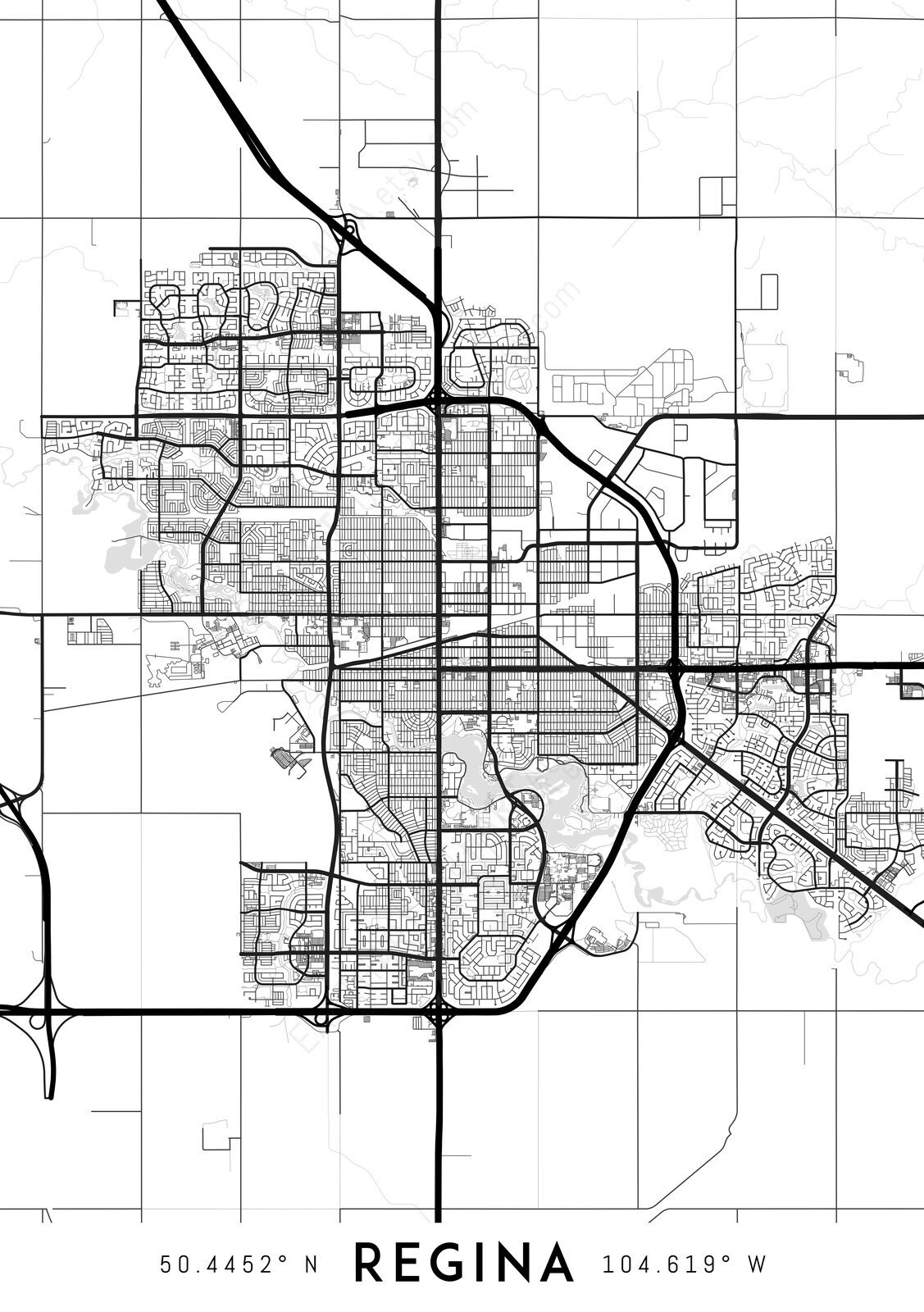 Regina Map Print Regina Print Regina City Map Regina | Etsy