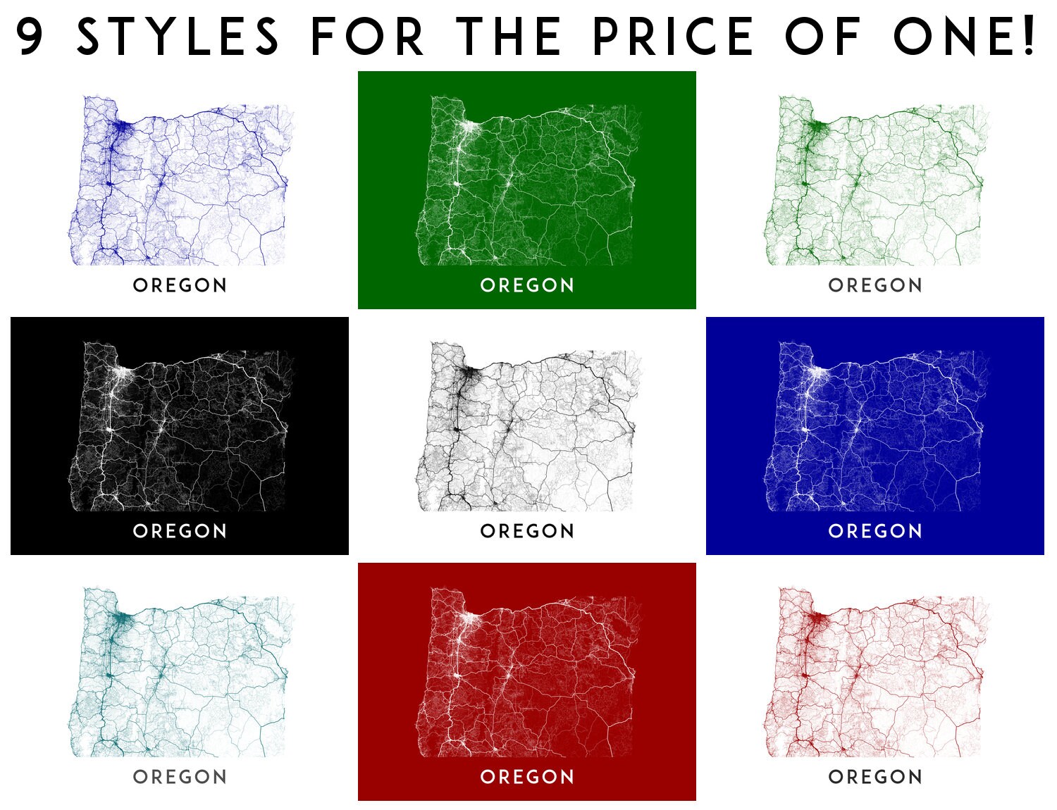 Oregon Map Print Printable Oregon Map Art Oregon Print USA | Etsy