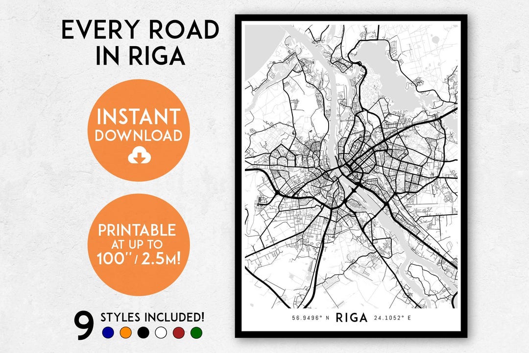Riga Map Print, Printable Riga Map Art, Riga Print, Latvia Map, Latvia ...