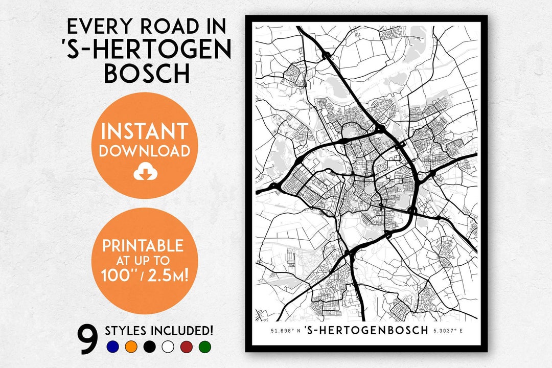Den Bosch Map Print, Printable the Netherlands Map Art, 's ...