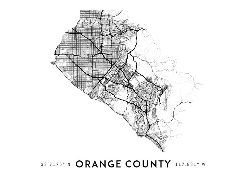 Orange County Map Art Print: Detailed California Map (digital Download ...