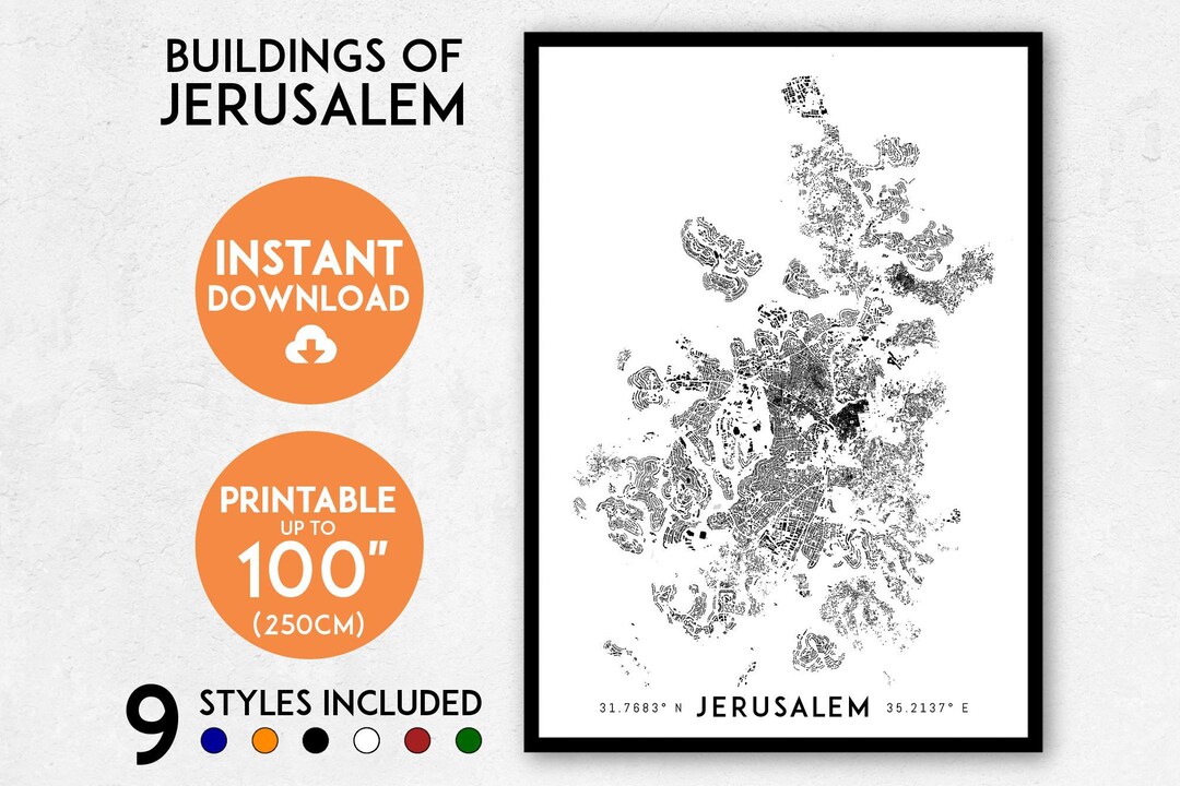 Jerusalem Map Art, Printable Jerusalem Map Print, Jerusalem Print ...