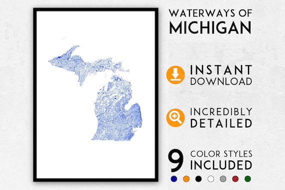 Michigan map print Michigan print Michigan poster Michigan | Etsy