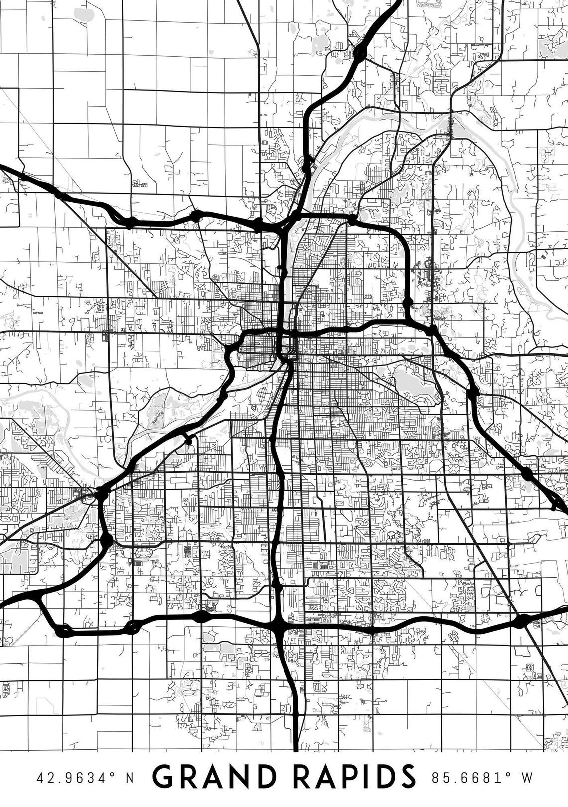 Grand Rapids Map Print Grand Rapids Print Grand Rapids City | Etsy