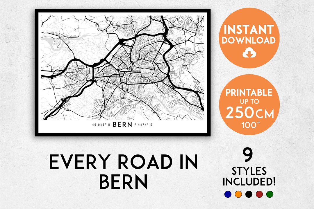 Bern Map Print, Bern Print, Bern City Map, Switzerland Map, Bern Poster ...
