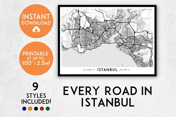 Istanbul Map Print Printable Istanbul Map Art Istanbul - Etsy