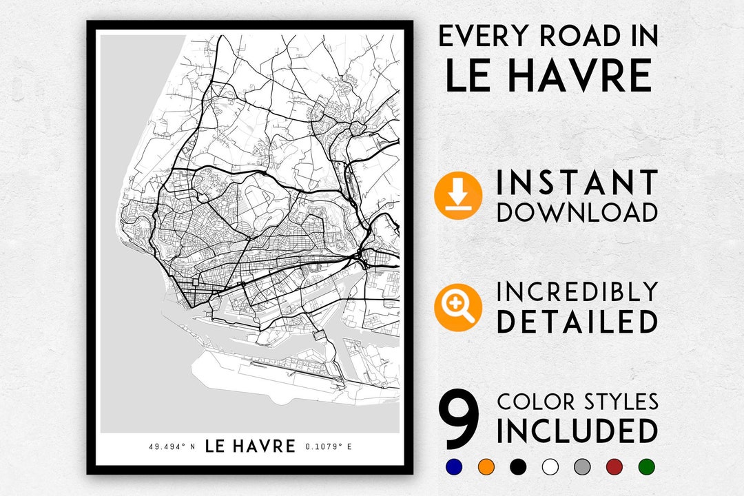 Le Havre Map Print, Le Havre Print, Le Havre City Map, Le Havre Poster ...