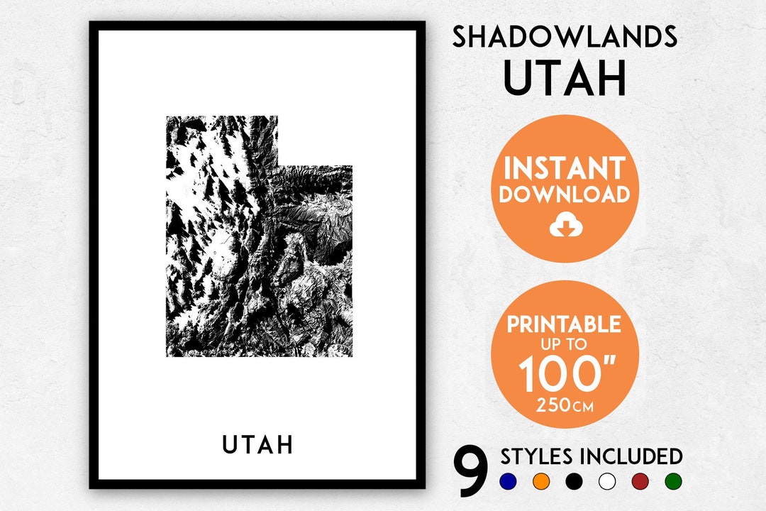 Shadowlands Utah Map Print, Utah Print, Utah Poster, Utah Wall Art, USA ...