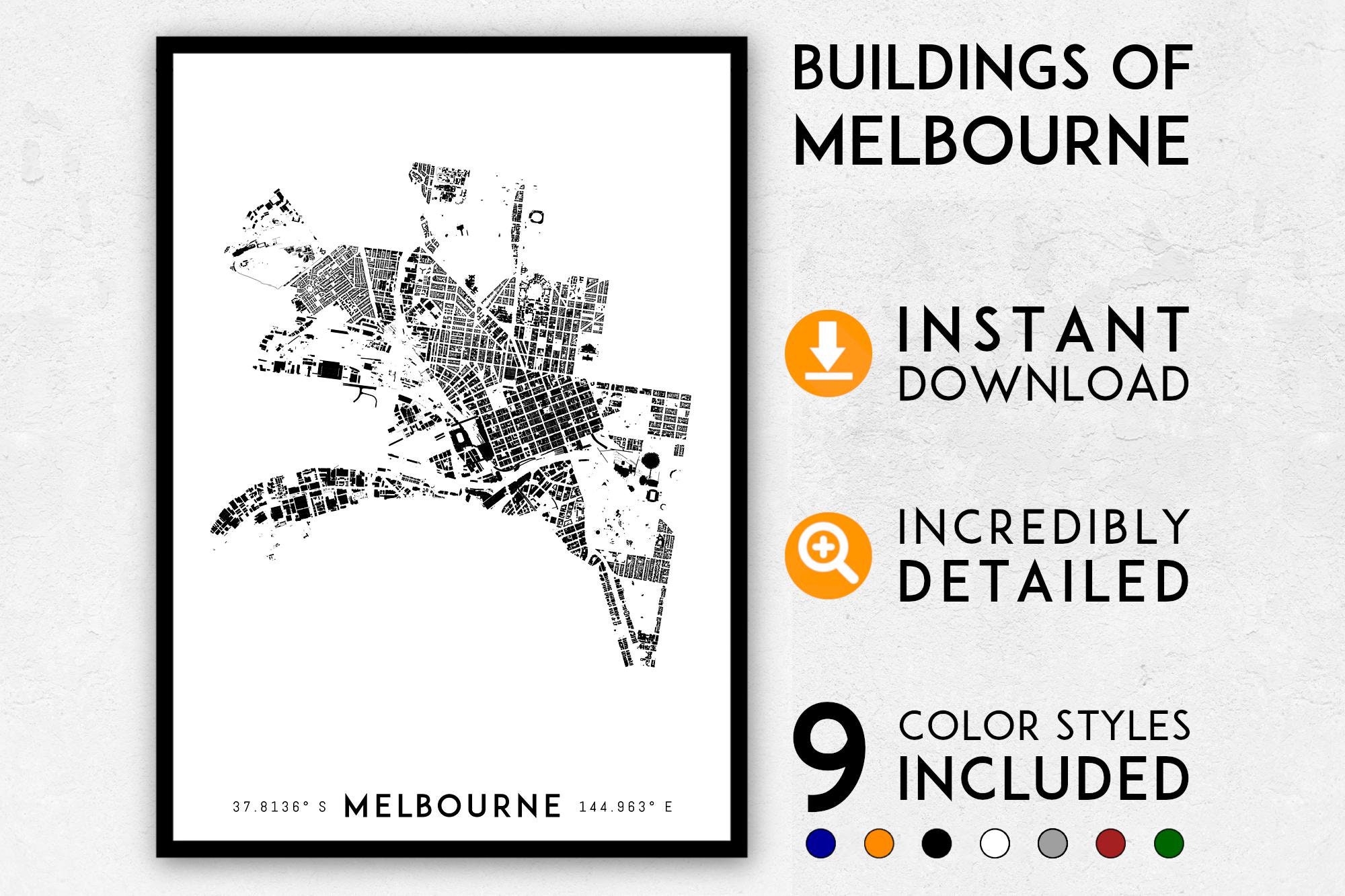Melbourne City Map Melbourne Print Melbourne Map Print | Etsy